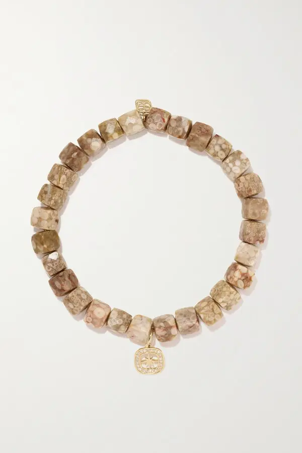 SYDNEY EVAN 14-karat Gold, Jasper And Diamond Starburst Bracelet - Brown