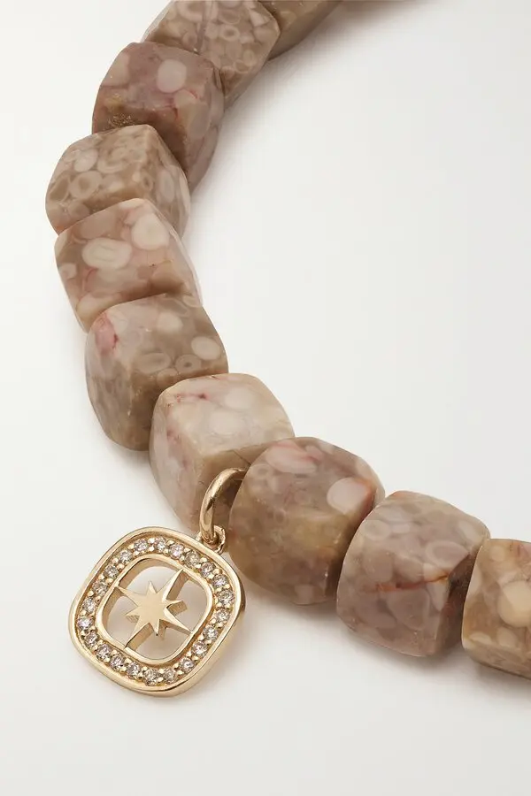 SYDNEY EVAN 14-karat Gold, Jasper And Diamond Starburst Bracelet