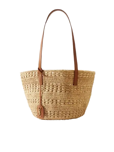 Saint Laurent Panier Leather-trimmed Raffia Tote Bag - Neutrals