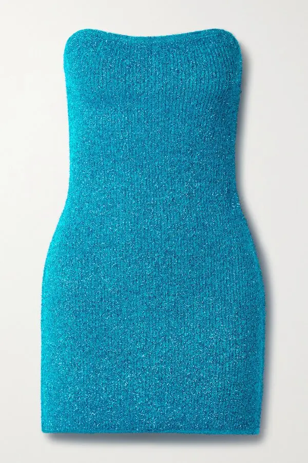 Alix Nyc Cleo Strapless Metallic Ribbed-Knit Mini Dress In Blue - 35% Off |  Editorialist