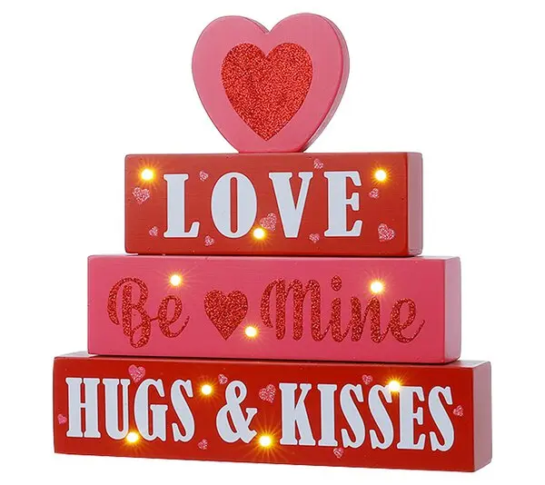 GLITZHOME 11' Lighted Valentine's Day Block Tab Le Decor - One-color