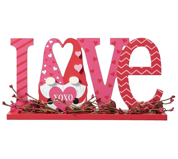 GLITZHOME 14.25' Valentine's Love Wooden Gnome Table Decor - One-color