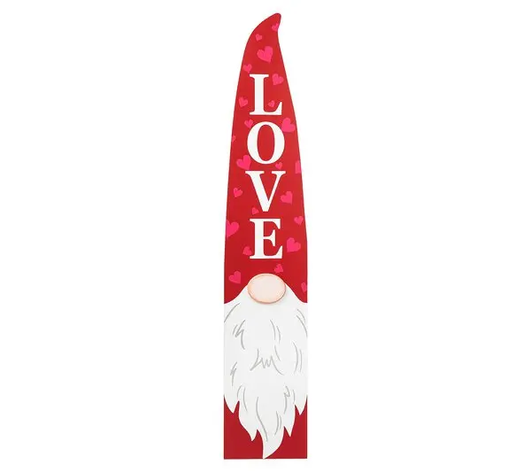GLITZHOME 42 Love Valentine's Wooden Gnome Por Ch Sign - One-color