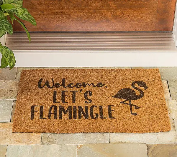 EVERGREEN Welcome, Let's Flamingle 16x28 Coir Mat - One-color