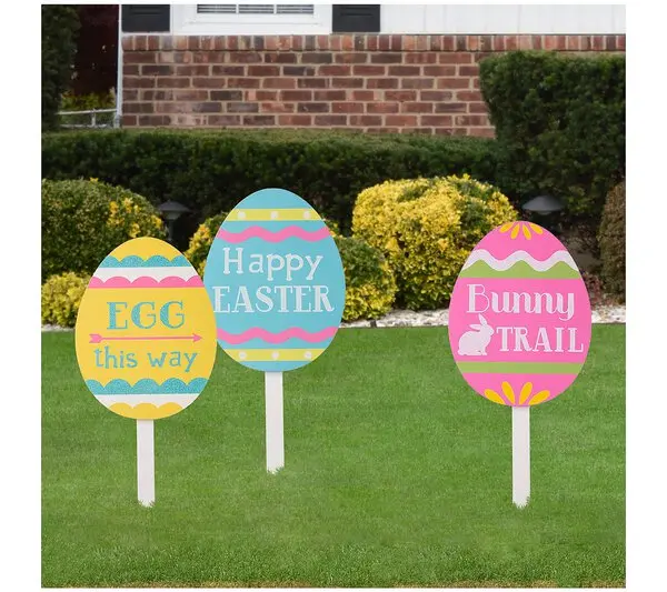 GLITZHOME Happy Easter Egg Shaped Yard Stakes S 3