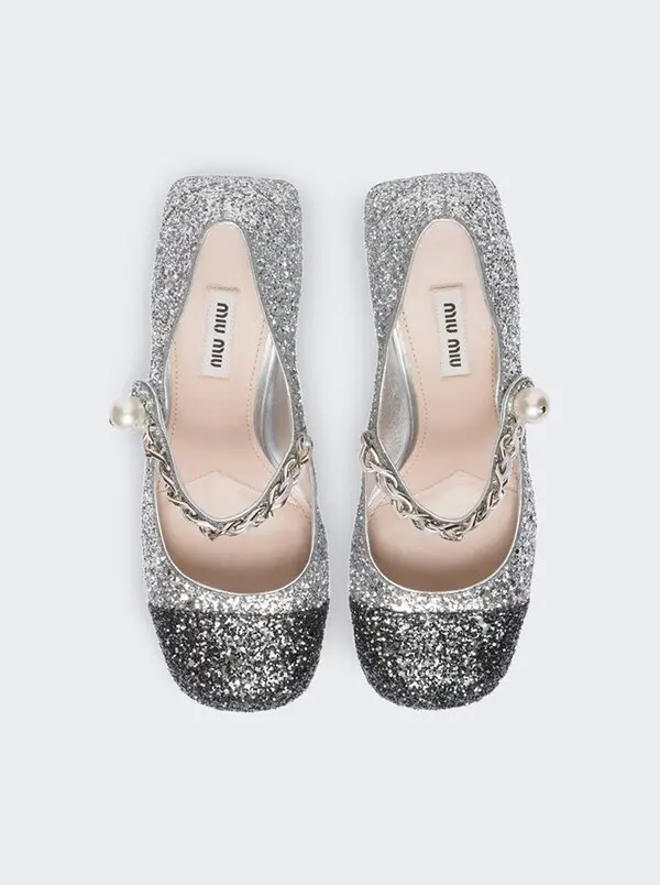 Miu Miu Glitter Mary Jane Pumps - Argento