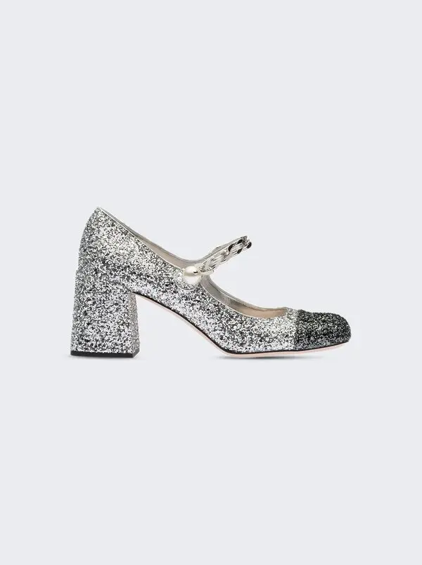 Miu Miu Glitter Mary Jane Pumps - Argento