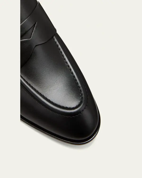 Santoni Famed Leather Penny Loafers - Black