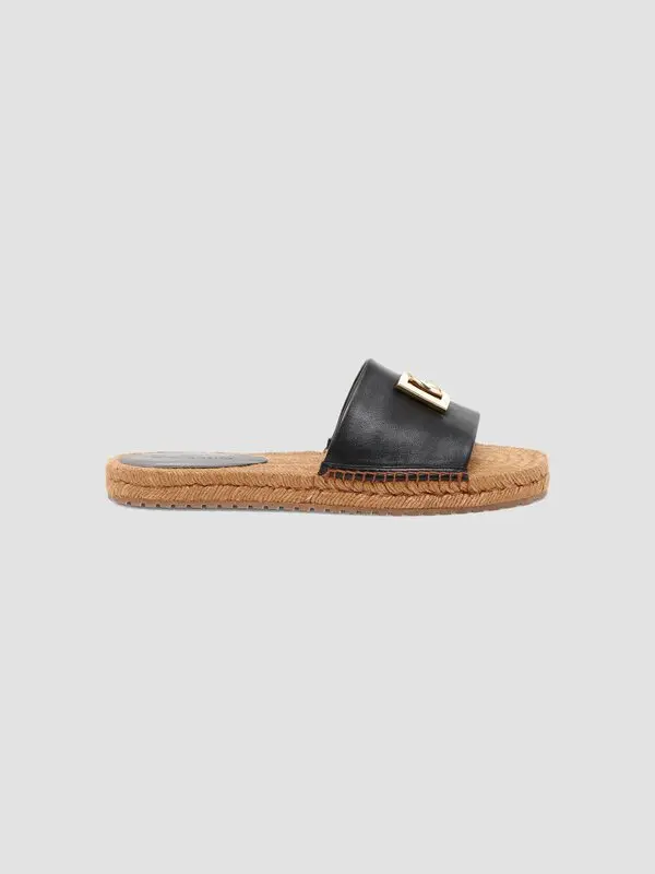 Dolce & Gabbana Logo Leather Flat Espadrille Sandals - Nero