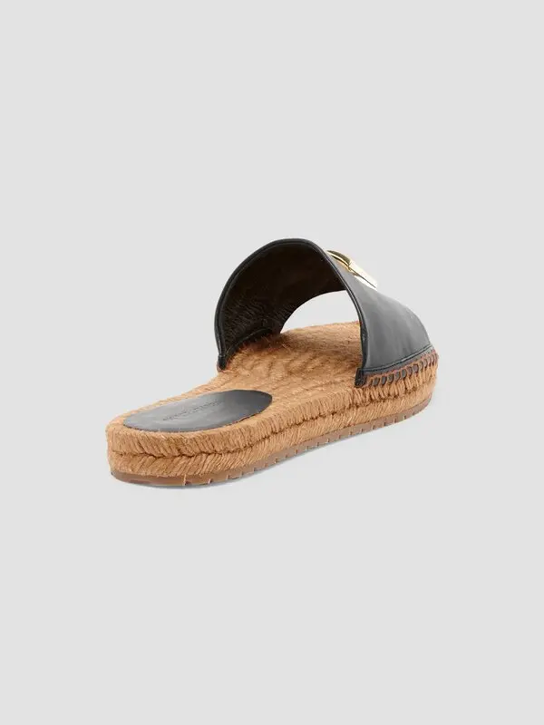 Dolce & Gabbana Logo Leather Flat Espadrille Sandals - Nero