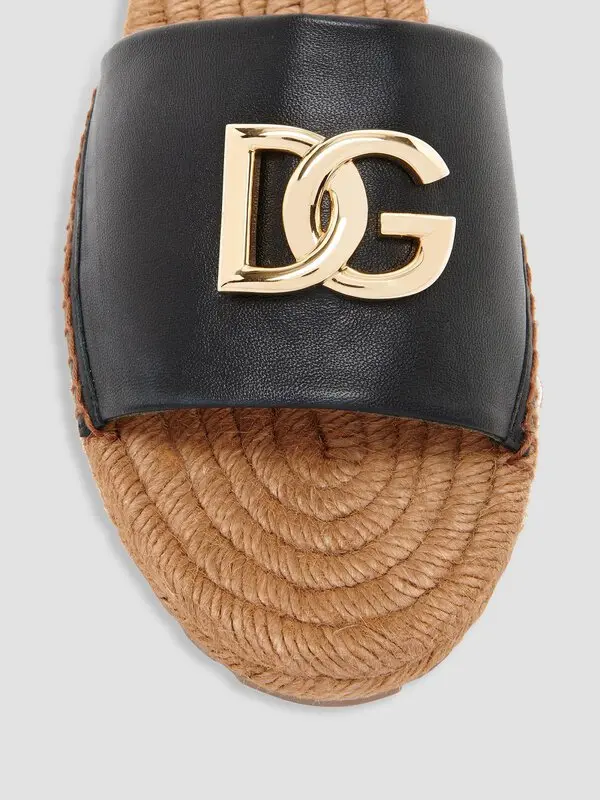 Dolce & Gabbana Logo Leather Flat Espadrille Sandals - Nero