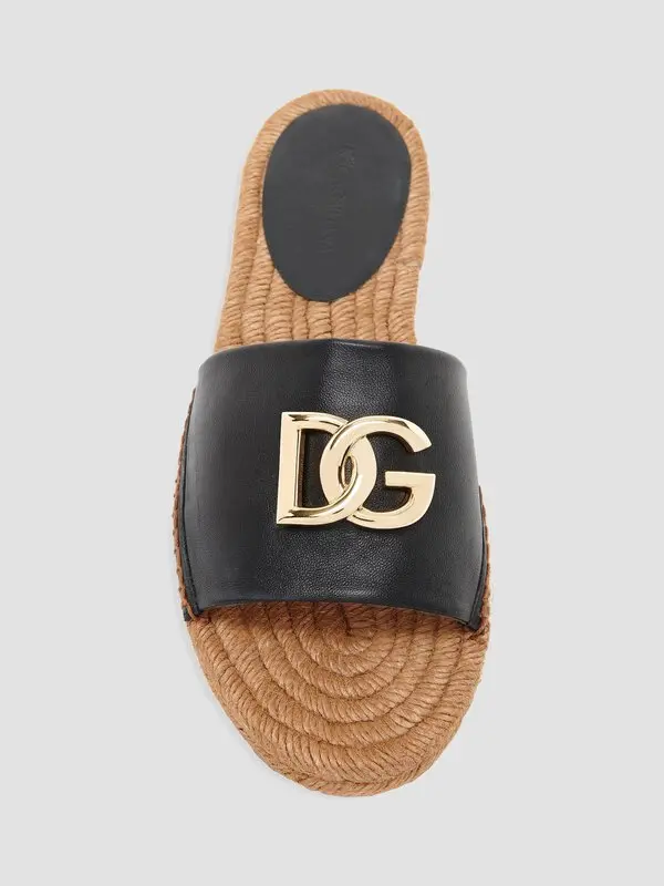Dolce & Gabbana Logo Leather Flat Espadrille Sandals - Nero