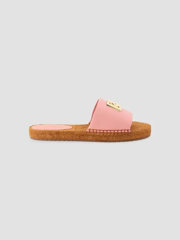 Dolce & Gabbana Logo Leather Flat Espadrille Sandals - Pink