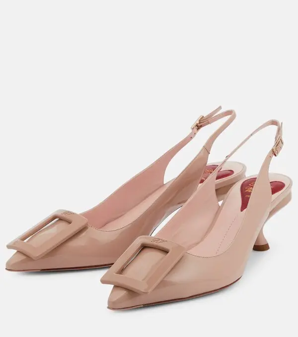 ROGER VIVIER Virgule Leather Slingback Pumps - Beige