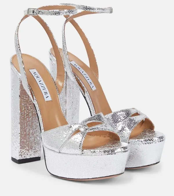 AQUAZZURA Sinner Leather Platform Sandals - Silver