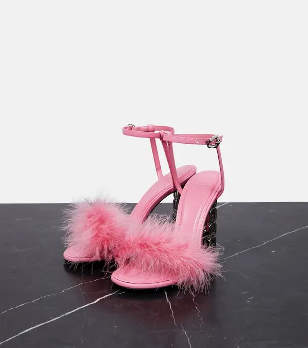 Givenchy G Cube Feather-Trimmed Leather Sandals Pink Editorialist