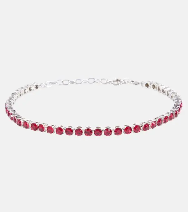 Amina Muaddi Embellished Tennis Anklet - Red