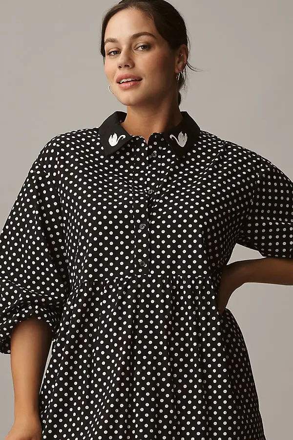Maeve Tiered Shirt Dress - Black Dot