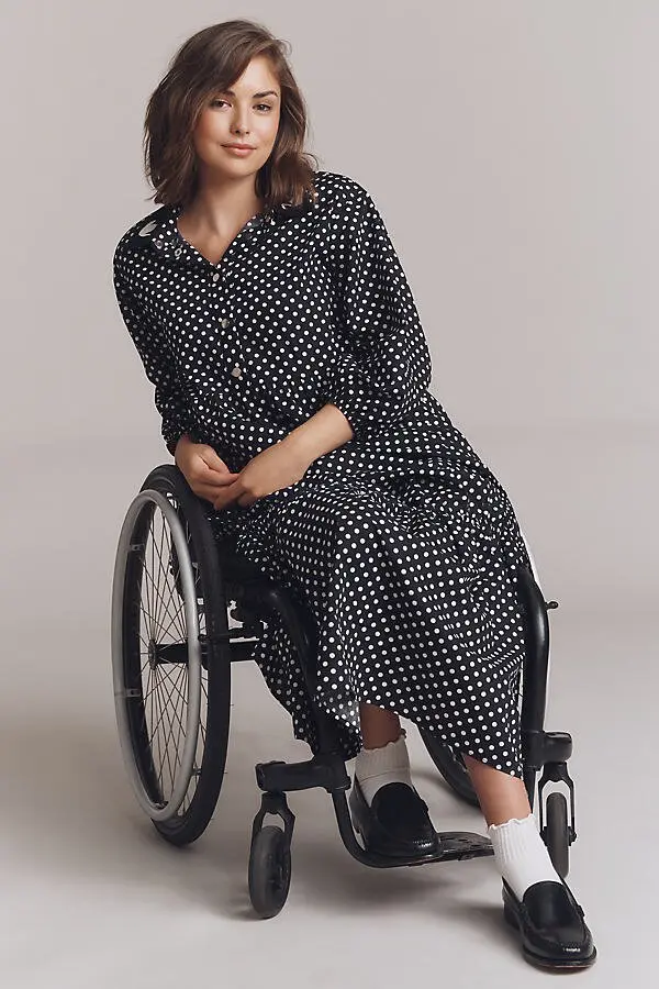 Maeve Polka Dot Tiered Shirt Dress - Black Dot
