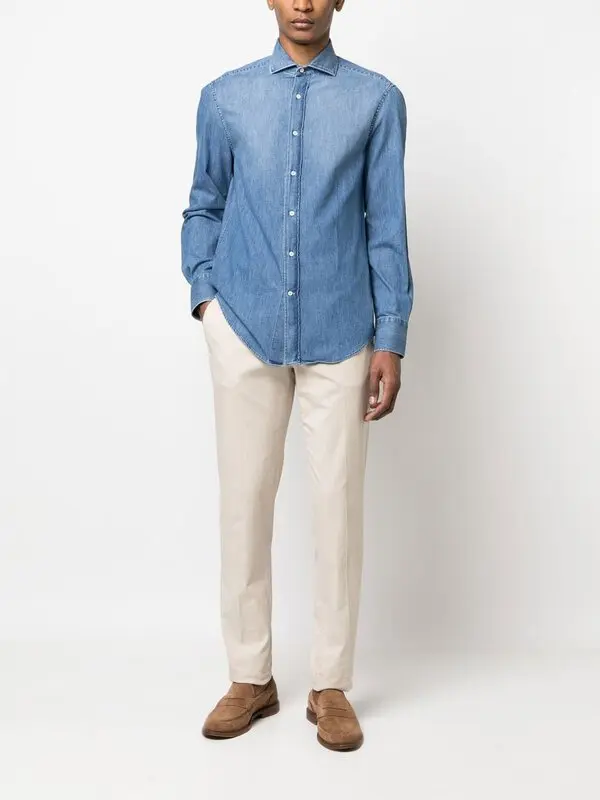 Brunello Cucinelli Spread-collar Denim Shirt - Blue
