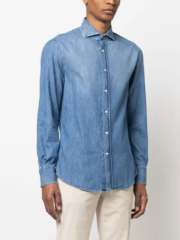 Brunello Cucinelli Spread-collar Denim Shirt - Blue
