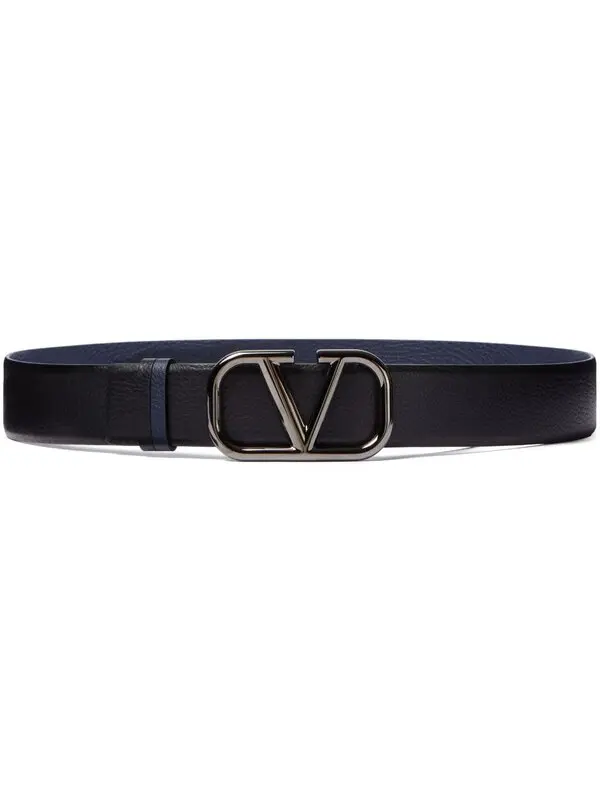 Valentino Garavani Vlogo Signature Reversible Leather Belt - Black