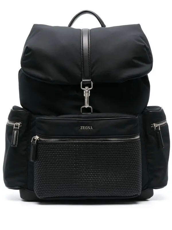 Zegna Woven Panel Backpack - Black