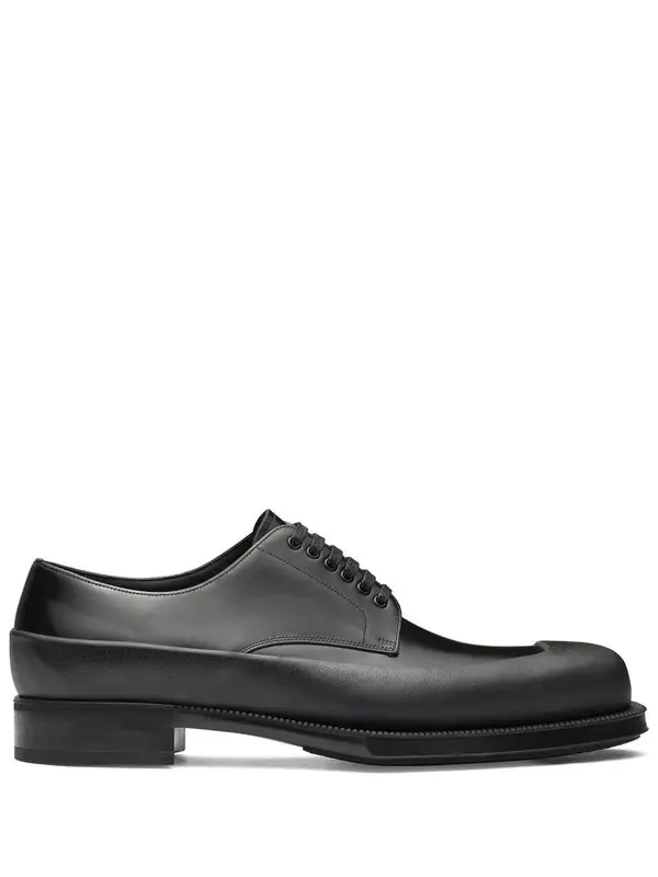Prada Brushed Square-Toe Derby Shoes - Black | Editorialist