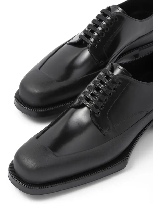 Prada Brushed Square-Toe Derby Shoes - Black | Editorialist