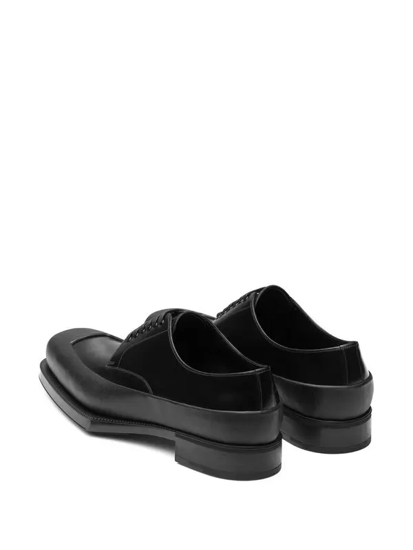Prada Brushed Square-Toe Derby Shoes - Black | Editorialist