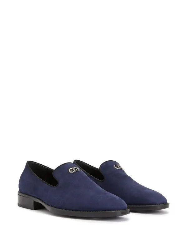 GIUSEPPE ZANOTTI Imrham Logo-plaque Suede Loafers - Blue