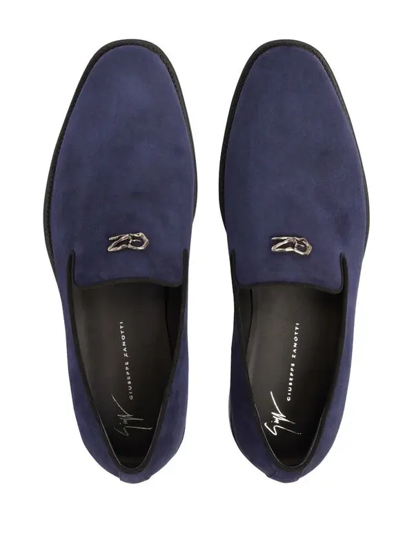 GIUSEPPE ZANOTTI Imrham Logo-plaque Suede Loafers - Blue