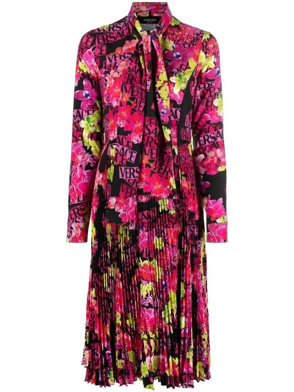 Versace Vestido Midi Con Estampado Floral - Black