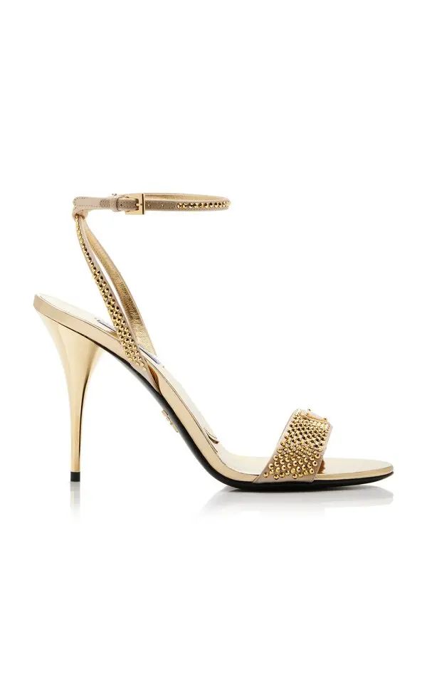 Prada Crystal-embellished Metallic Leather Sandals