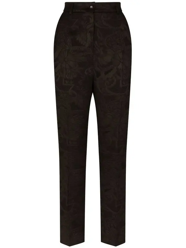 Dolce & Gabbana Floral Appliqué Tapered Trousers - Black
