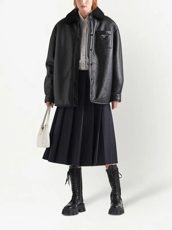Prada Shearling Collar Button-up Jacket
