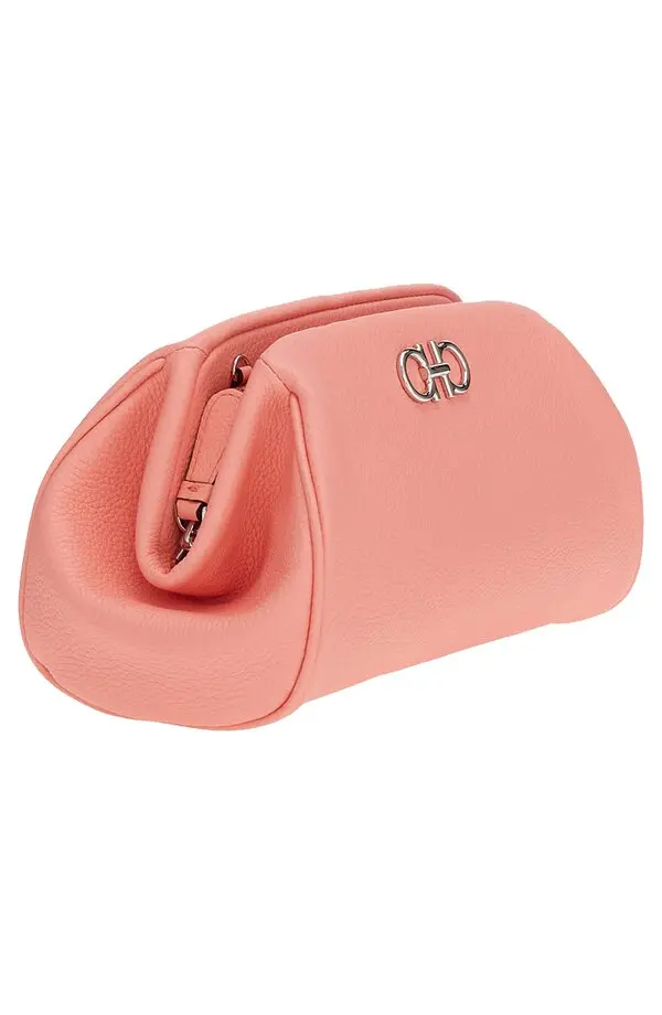 FERRAGAMO Double Gancino Soft Leather Frame Pouchette