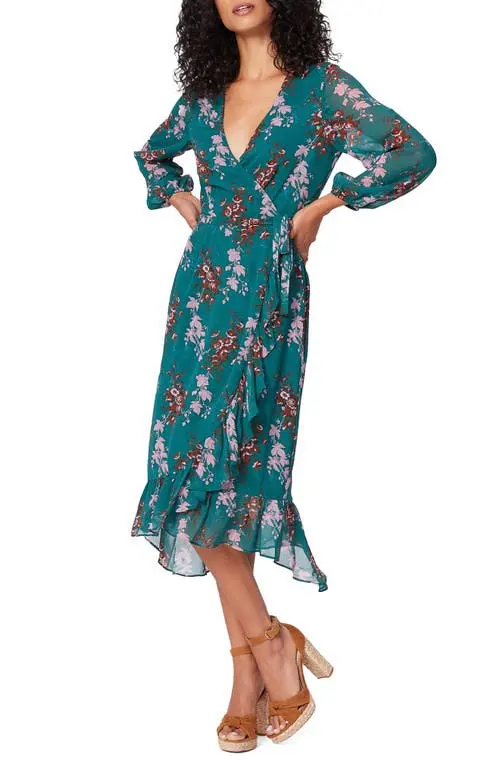 Paige Palazzo Print Long Sleeve Silk Wrap Dress - Dark Aqua Multi