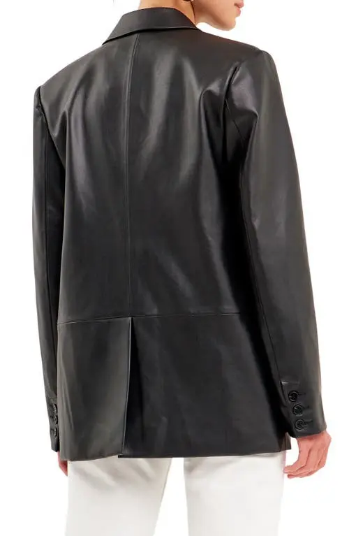 Endless Rose Faux Leather Blazer - Black