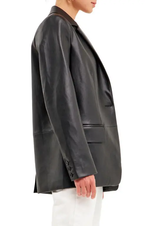 Endless Rose Faux Leather Blazer - Black