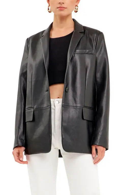 Endless Rose Faux Leather Blazer - Black