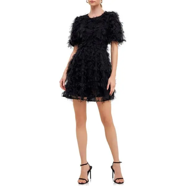 Endless Rose Feathered Mesh Mini Dress