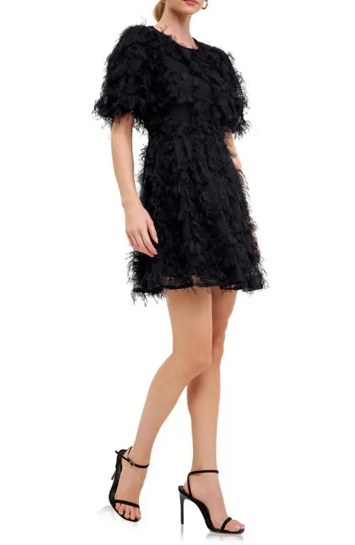 Endless Rose Feathered Mesh Mini Dress