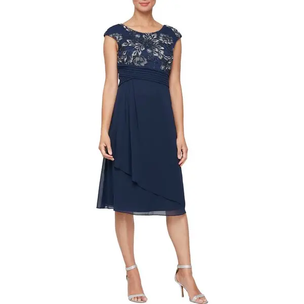 Alex Evenings Embroidered Bodice A-line Cocktail Dress