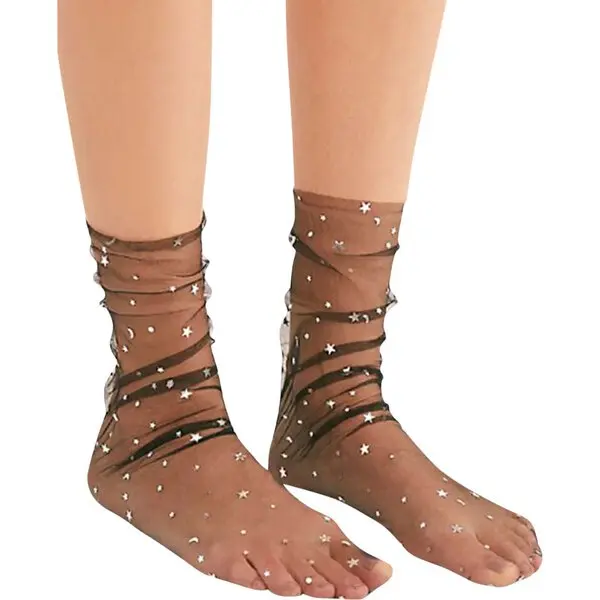 HIGH HEEL JUNGLE Starry Sky Tulle Crew Socks - Black