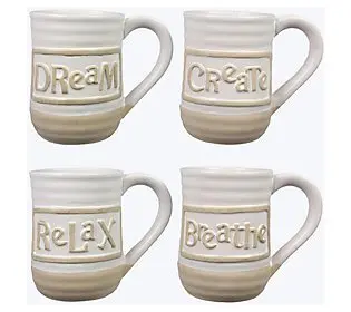 YOUNG'S INC. Young's Inc Set Of 4 Ceramic Mugs With Small Em Bossed Word - One-color