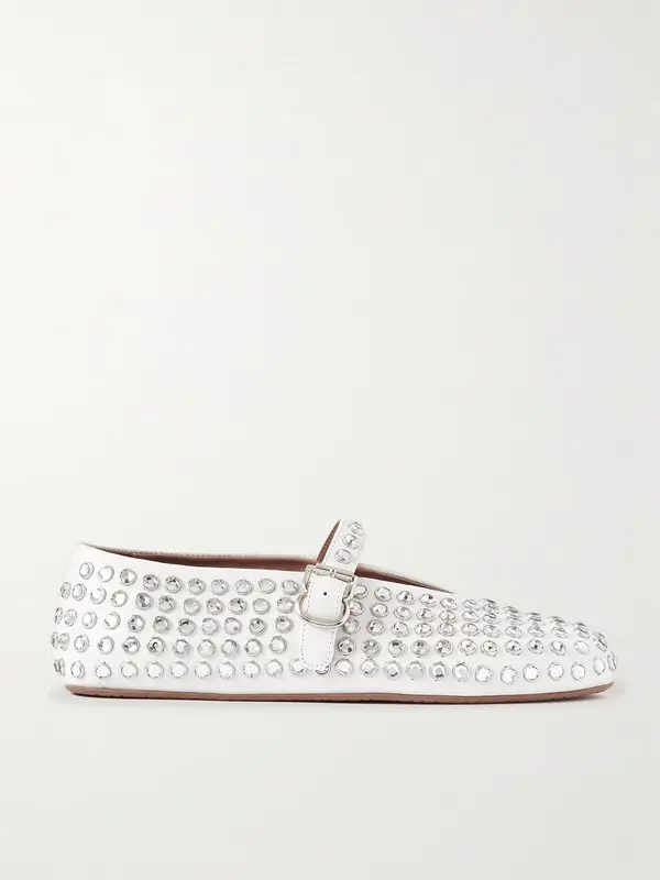 Alaïa Crystal-embellished Leather Ballet Flats