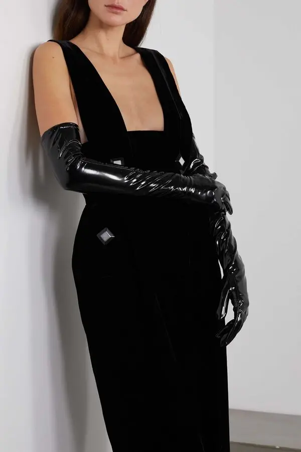 Gucci Embellished Patent-leather Gloves