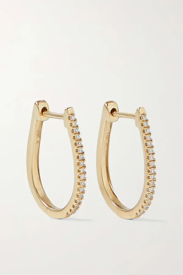 STONE AND STRAND Medium Oval 14-karat Diamond Hoop Earrings - Gold