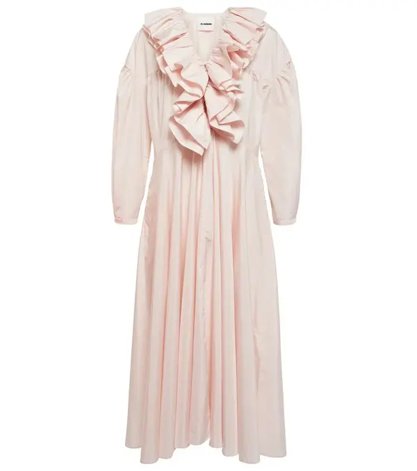 JIL SANDER Ruffle-trimmed Midi Dress - Pink